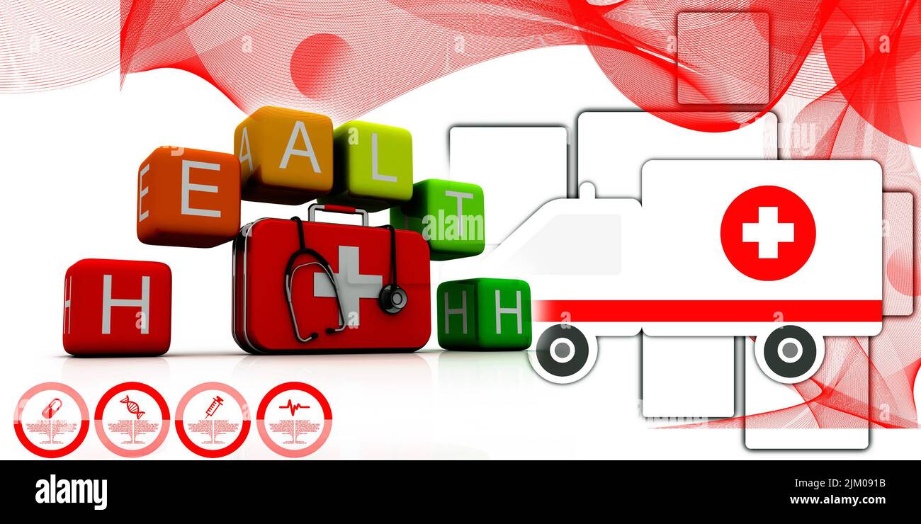 3d rendering First aid kit with Stethoscope Stock Photo - Alamy