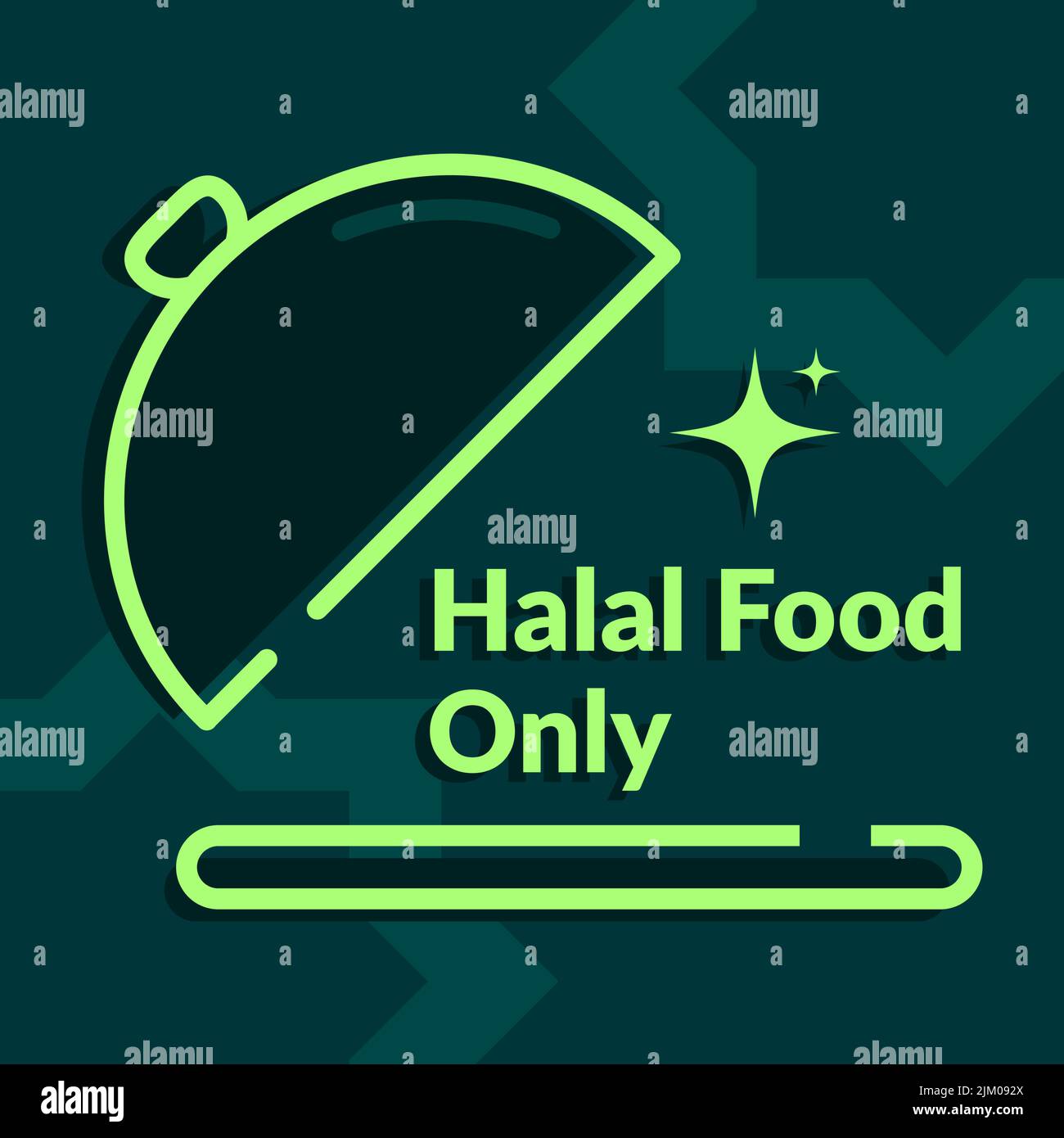 halal food menu only in the dish with islamic ornament background ...