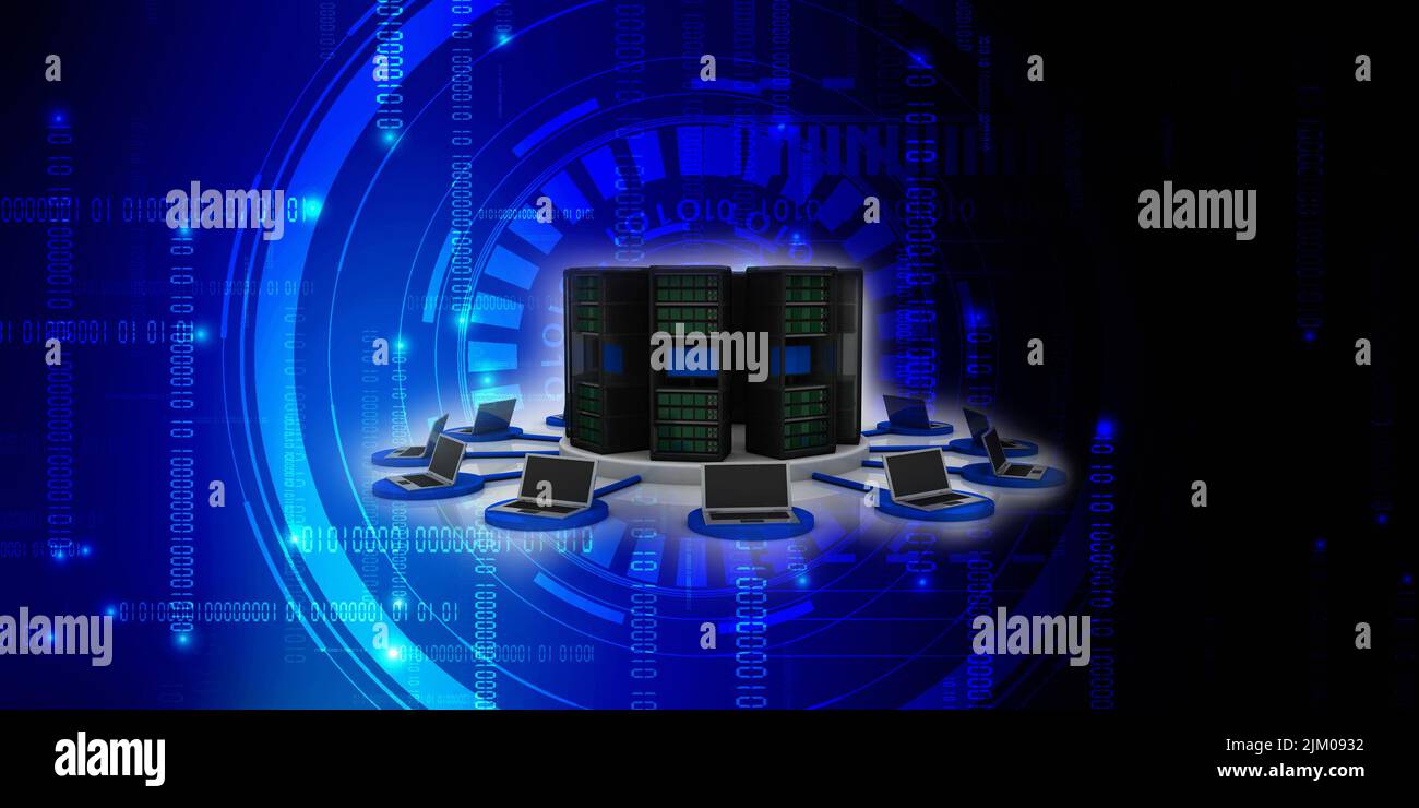 3d illustration Data center server connected computer network Stock ...