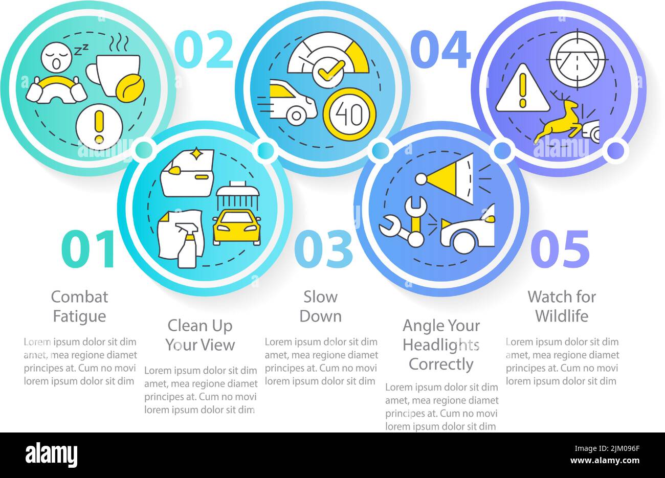 Driving safety at night blue round infographic template Stock Vector ...