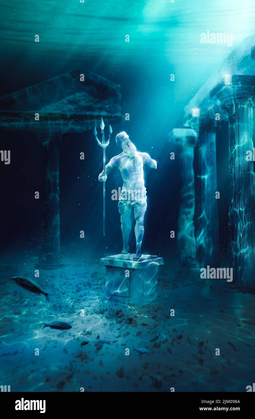 3D illustration based on the legend of the lost city of Atlantis ...