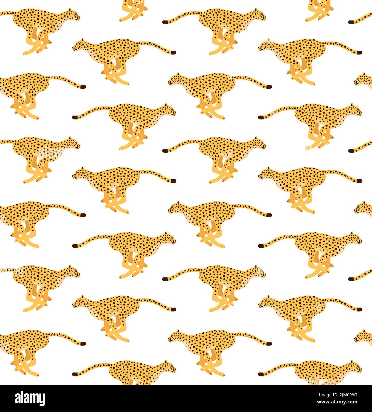 Vector seamless pattern of flat hand drawn running cheetah isolated on ...