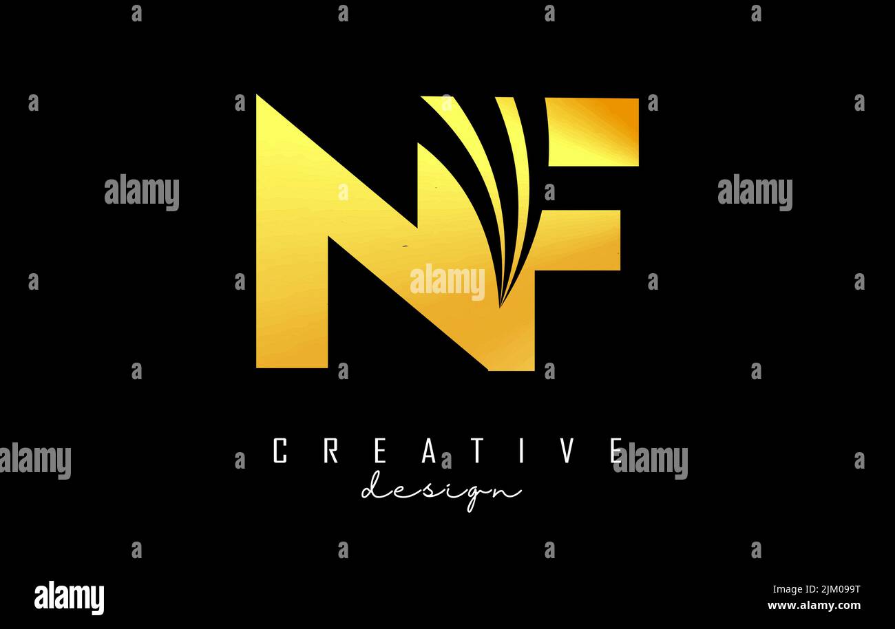 Creative golden letter NF n f logo with leading lines and road concept ...
