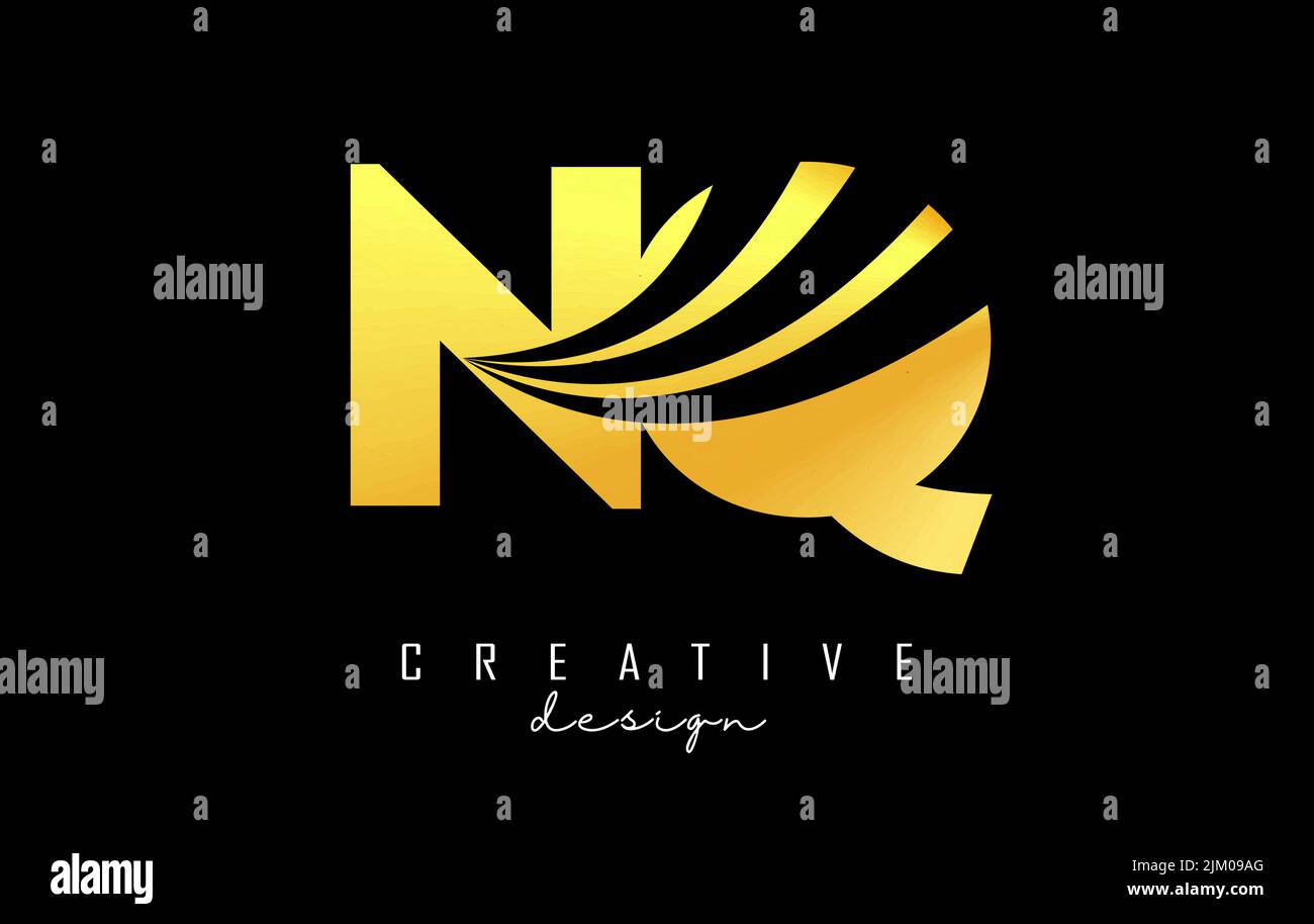 Creative golden letter NQ n q logo with leading lines and road concept ...