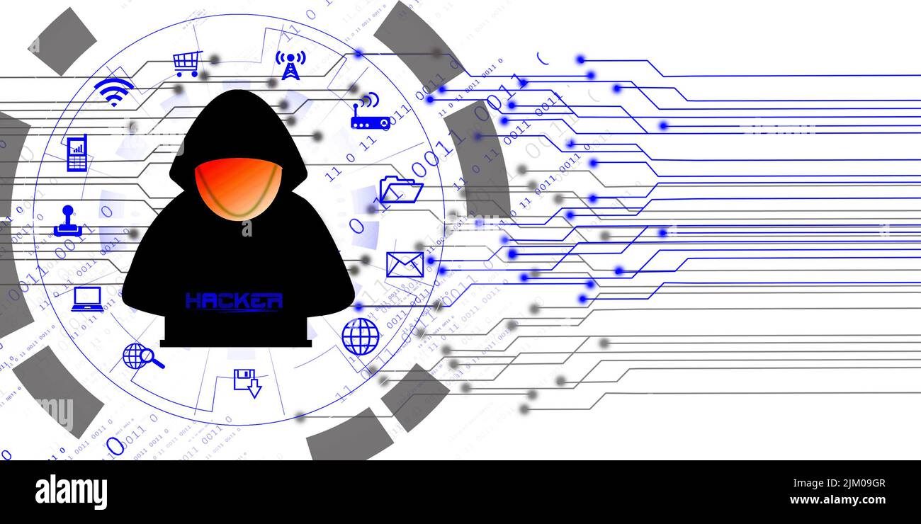 2d illustration Cyber crime and internet privacy hacking. Network ...