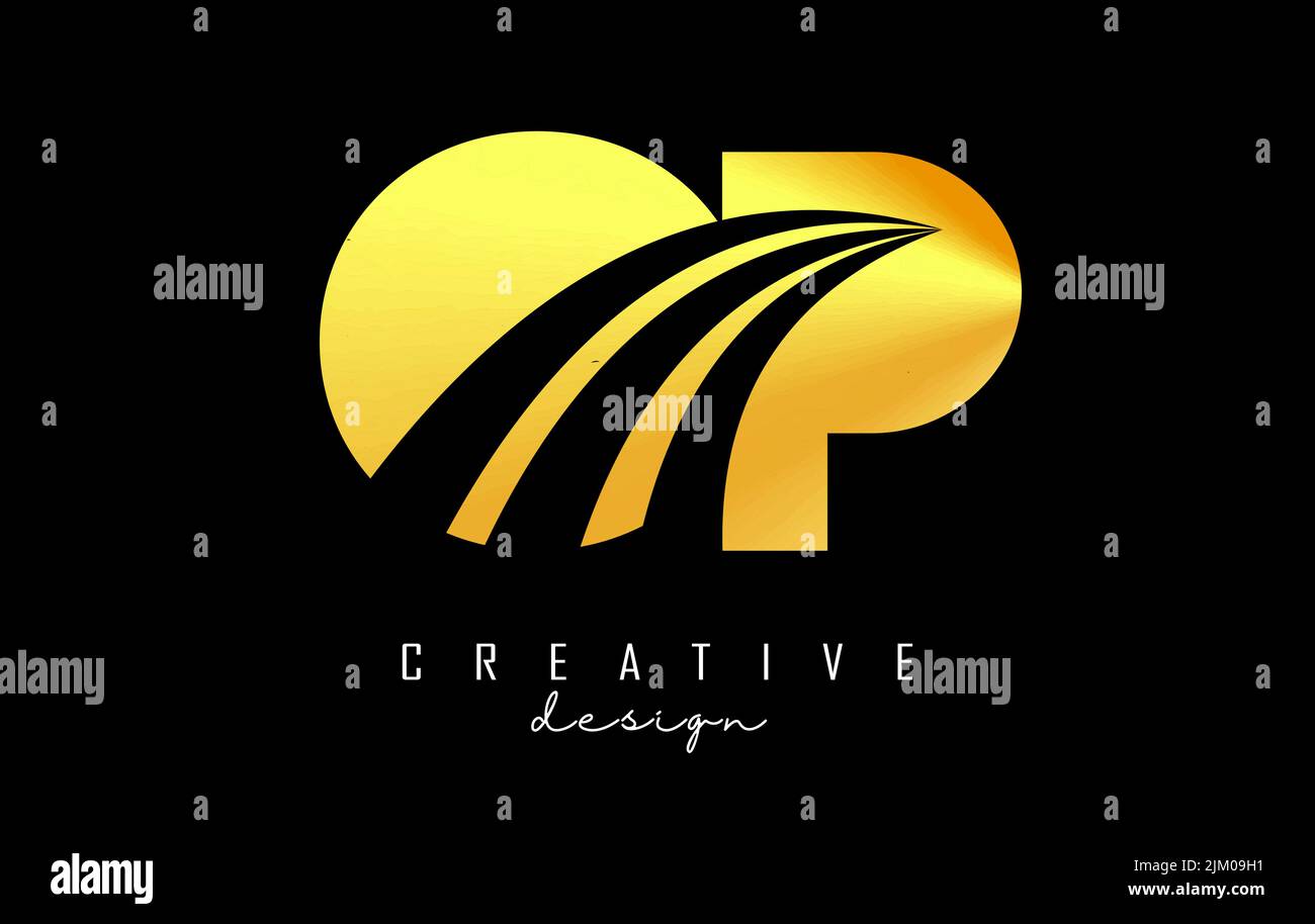 Creative golden letter OP o p logo with leading lines and road concept ...