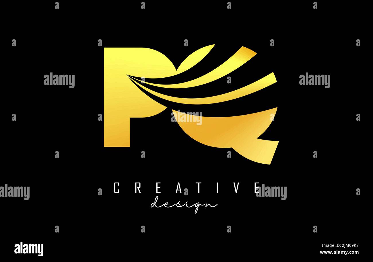 Creative golden letter PQ p q logo with leading lines and road concept ...