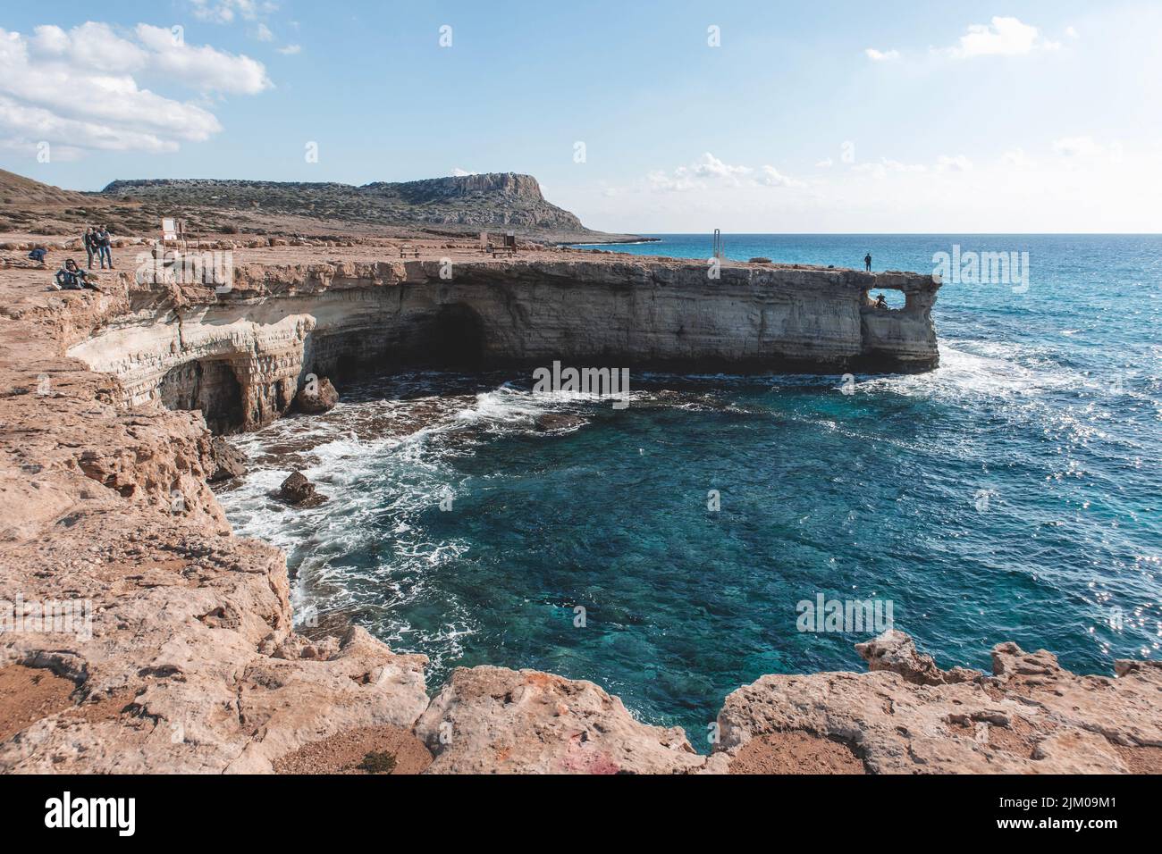 Beautiful sea caves with cape Greco on background in national park ...