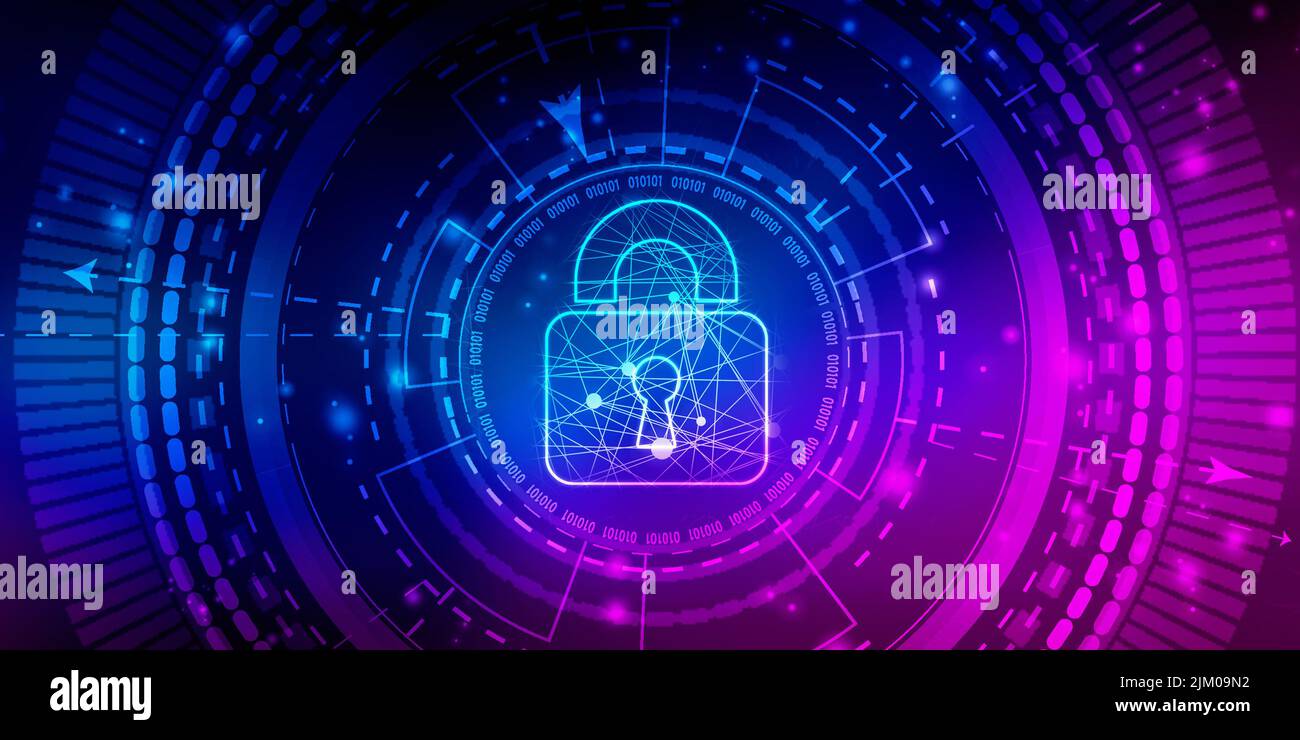 2d illustration Safety concept: Closed Padlock on digital background ...