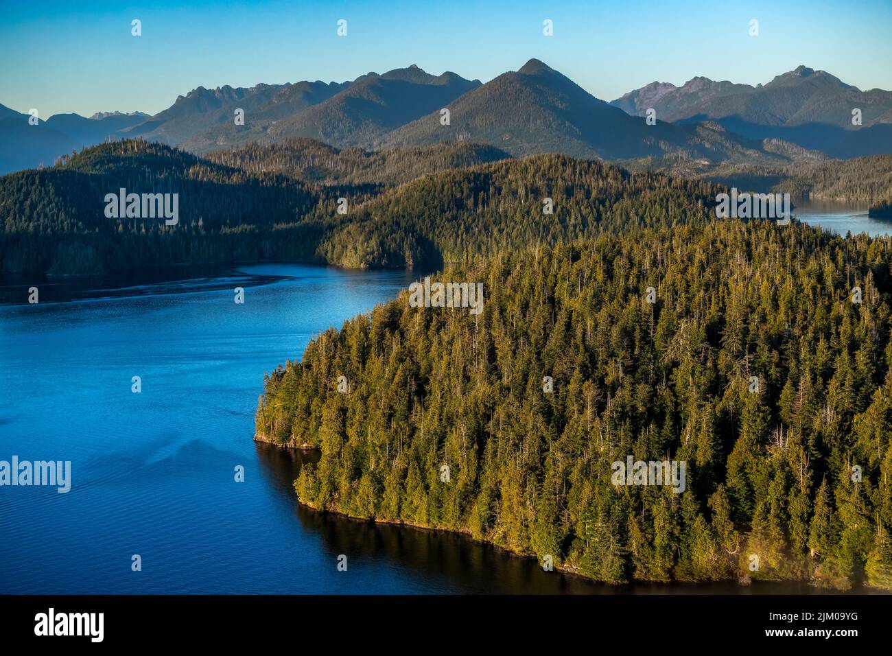 Aerial shot of Meares Island near Tofino, Vancouver Island, BC Canada ...