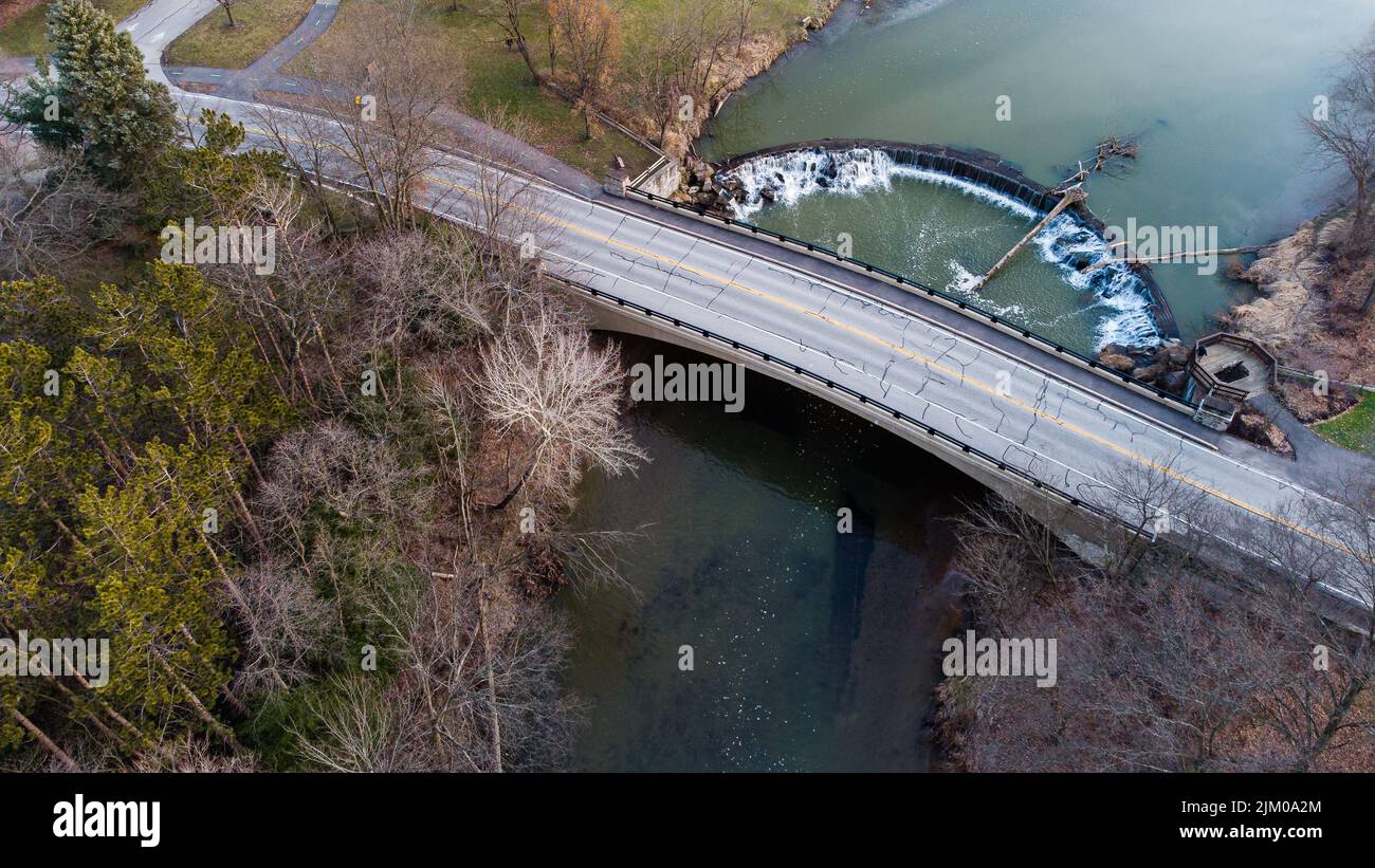 An aerial view of a bridge on the river at daytime Stock Photo - Alamy