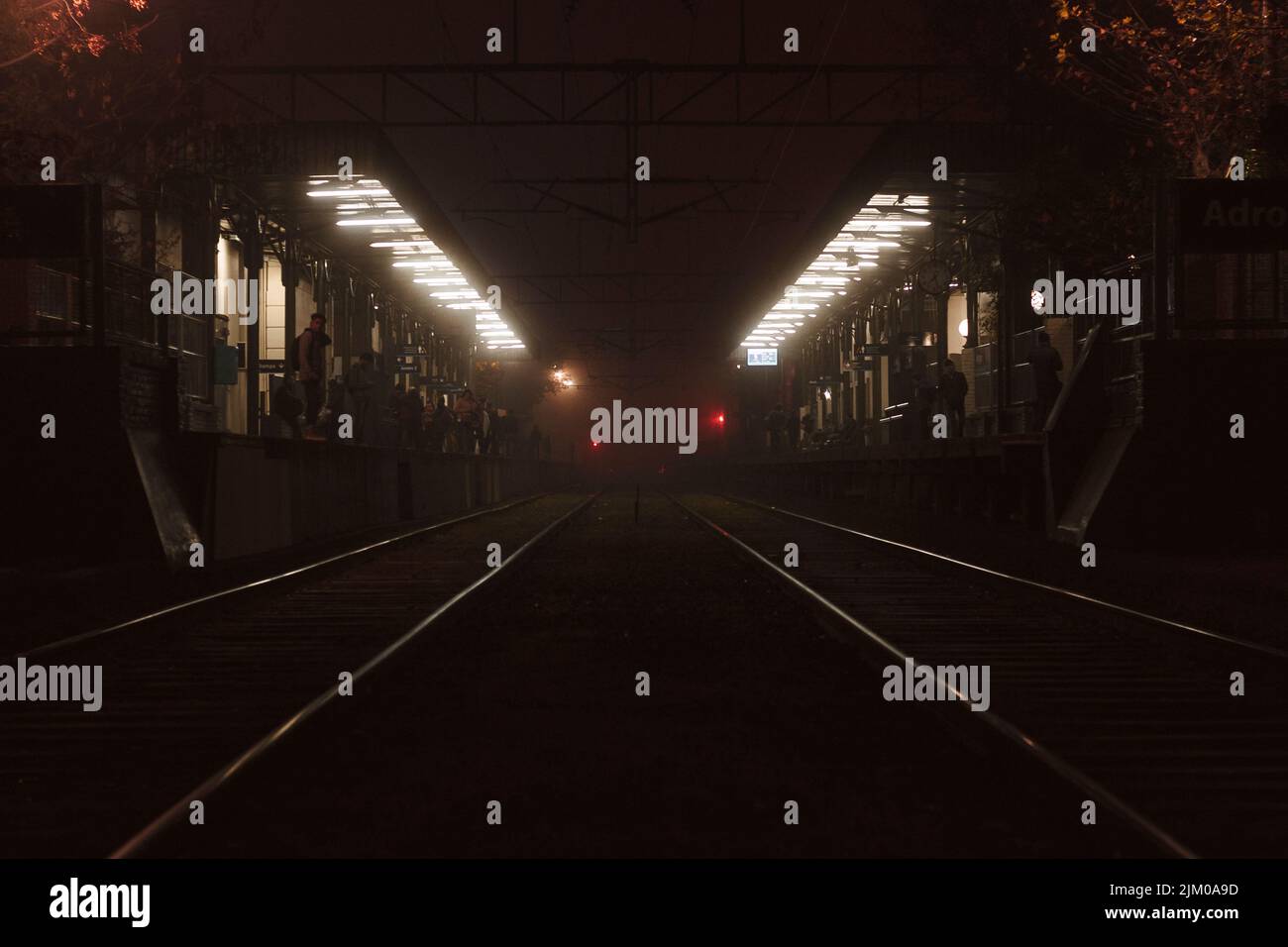 A railway road at night with lights Stock Photo - Alamy