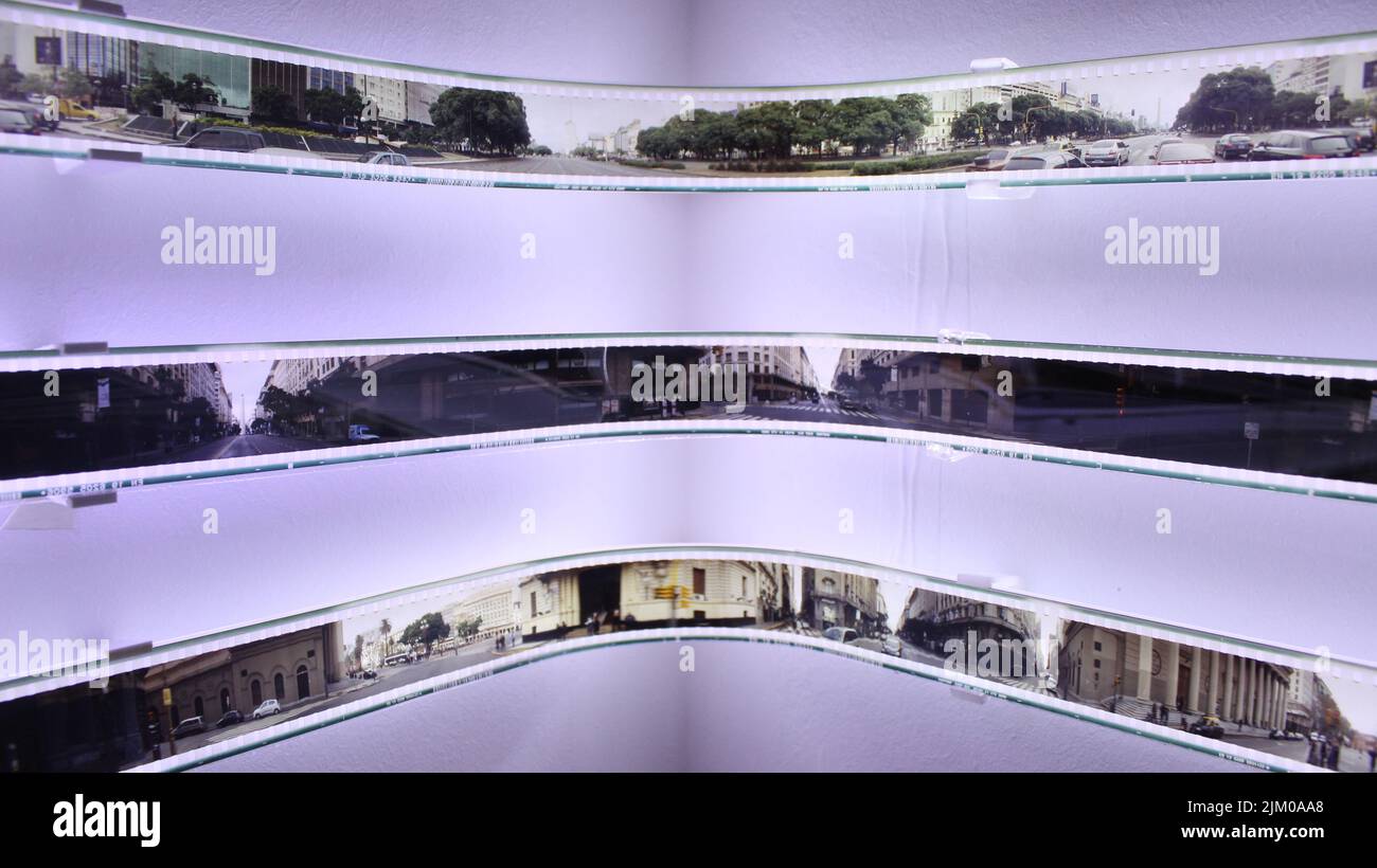 An aerial view of a building with scenes in the windows Stock Photo - Alamy