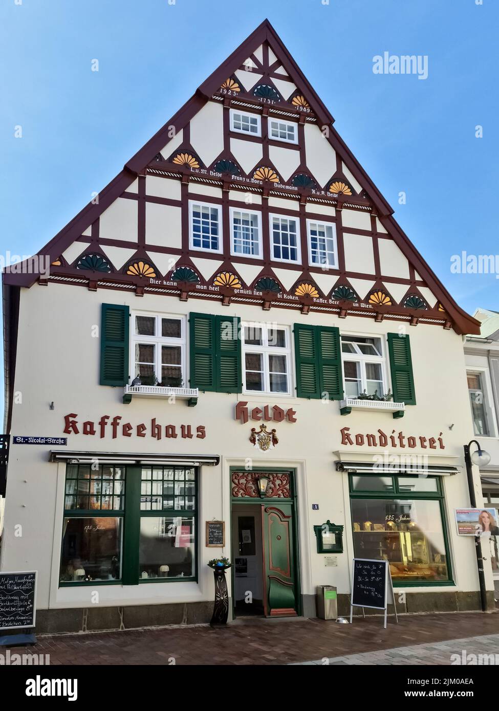 The house facade of the historic coffee house Heldt in the city center ...