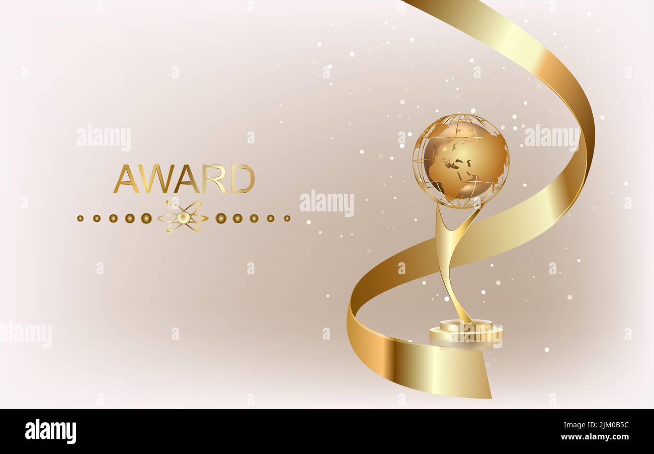 Award for success is a gold cup and a shiny ribbon on a white ...