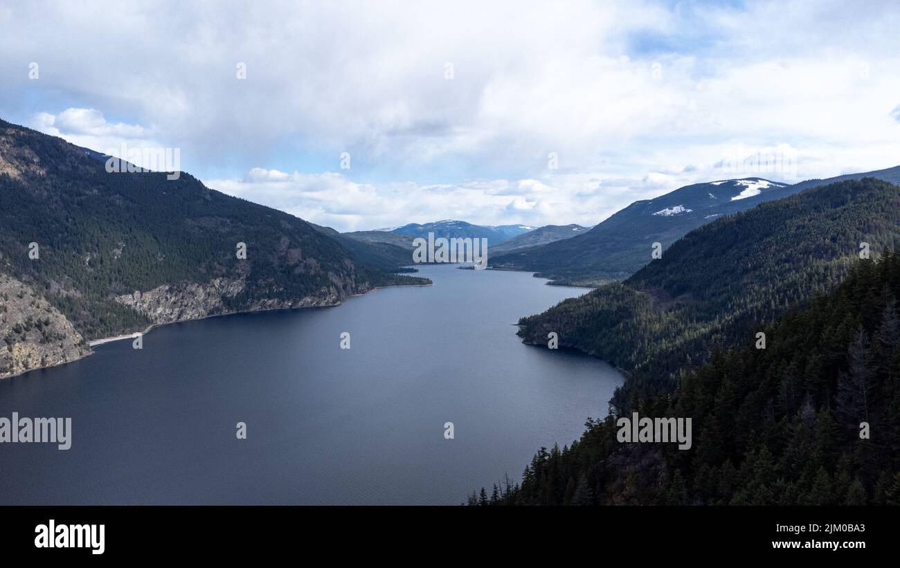 An aerial view of Adams Lake surrounded with forest, Canada Stock Photo ...