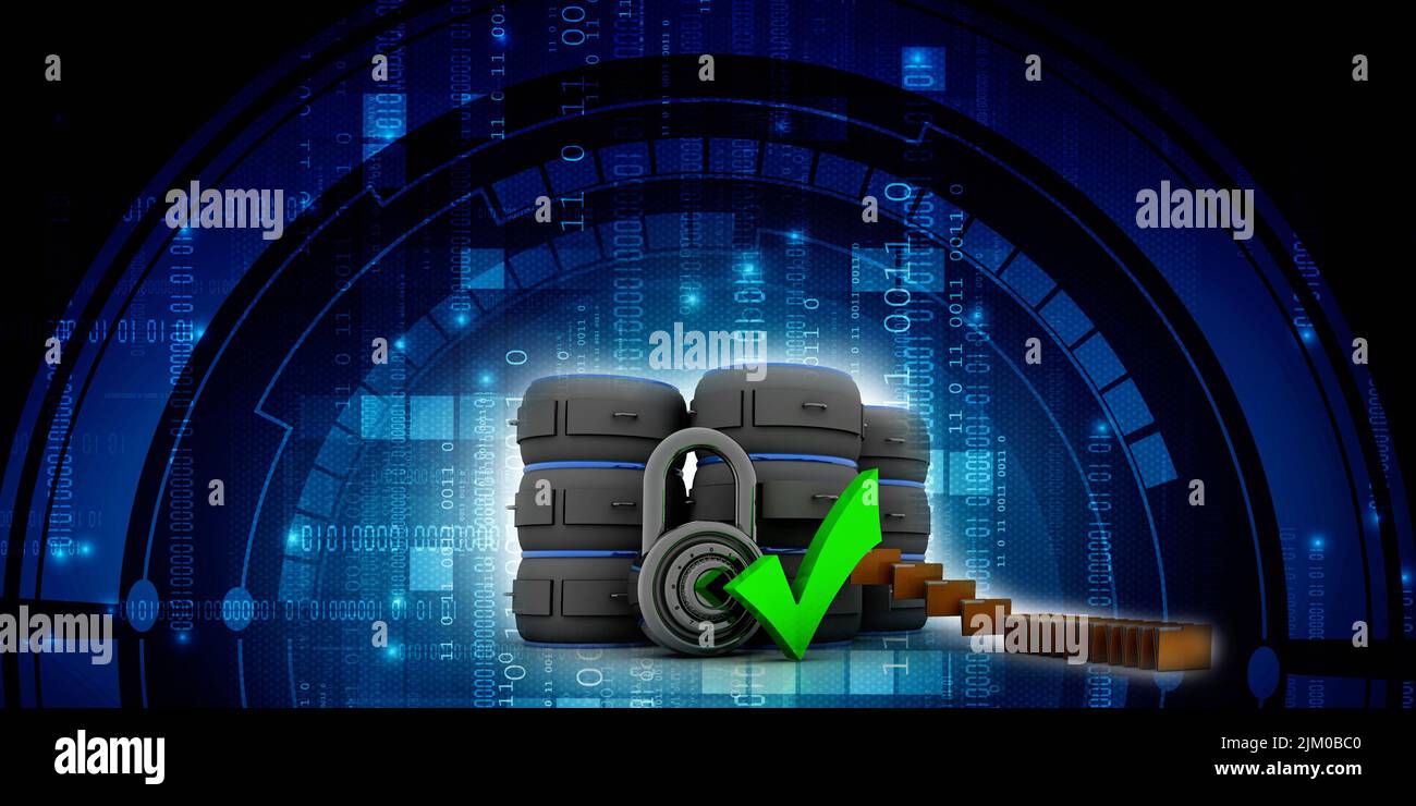 3d rendering Folder connected to database lock Stock Photo - Alamy
