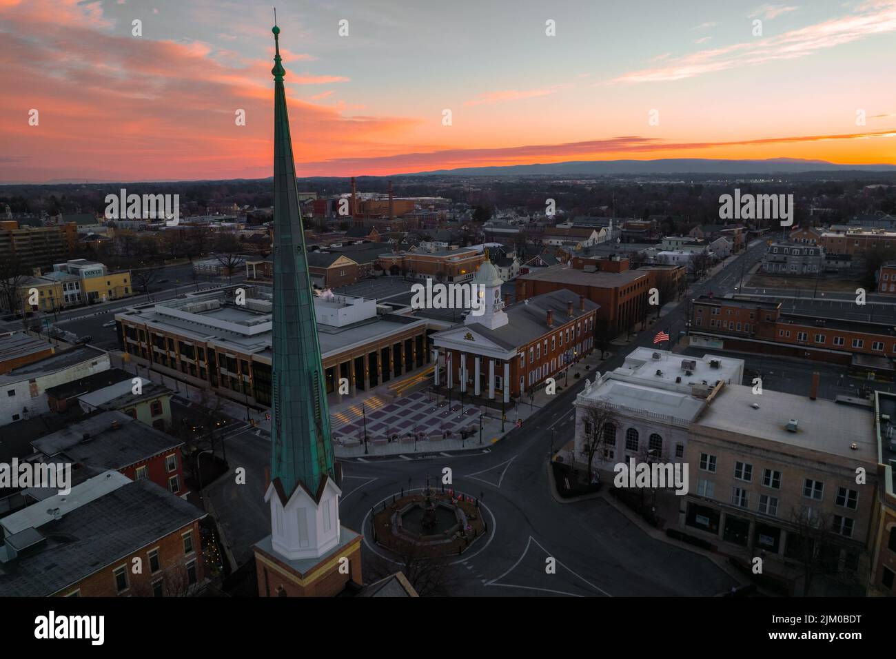 An aerial view of a cityscape at sunset Stock Photo - Alamy