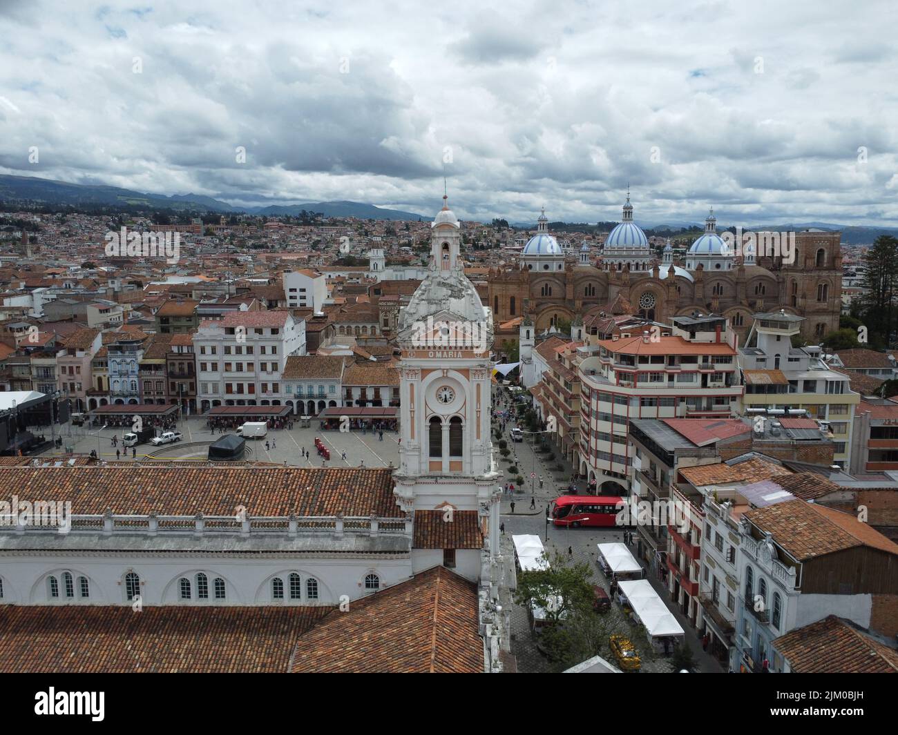 A beautiful view of the Cuenca cityscape with a gloomy sky background ...