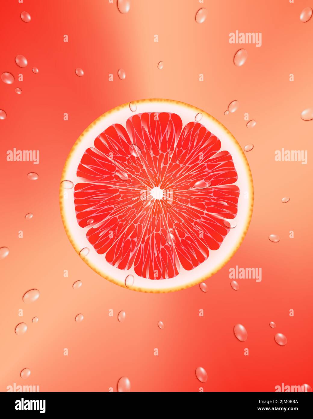 Grapefruit slice. Background of fresh grapefruit round slices and drops of water. Seamless ...