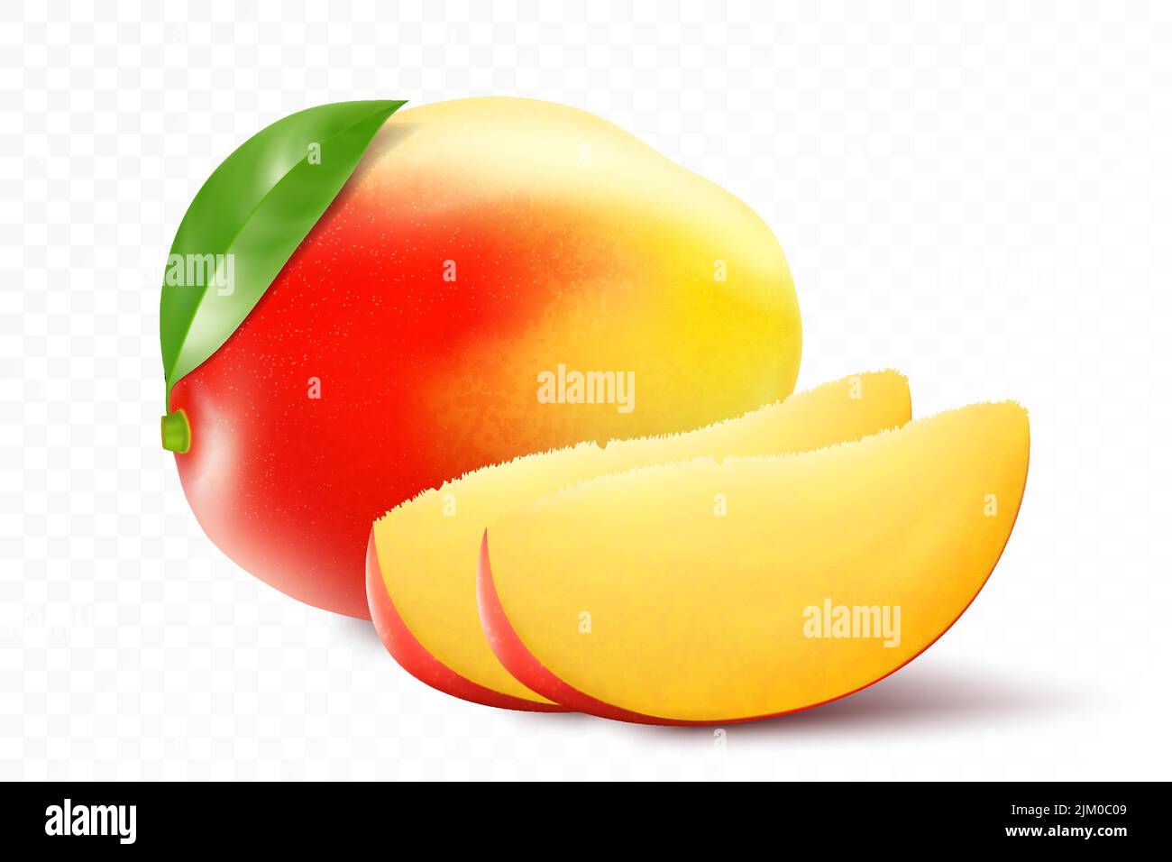 Whole and slice mango fruit with leaf, 3D realistic isolated vector ...