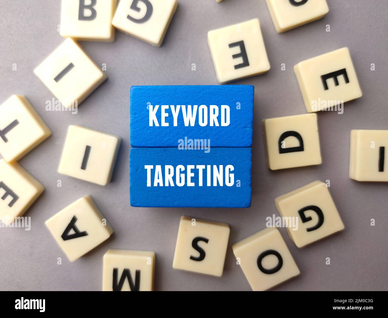 Top view toys word and colored block with text KEYWORD TARGETING Stock ...