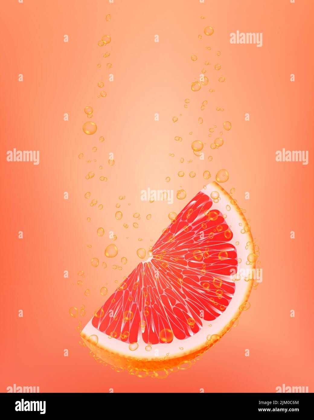 Falling slice grapefruit fruit into water. 3d realistic vector ...