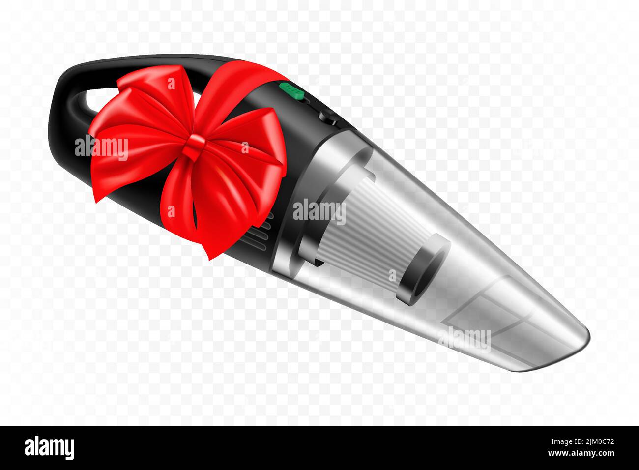 Manual car vacuum cleaner with red ribbon and bow. 3D rendering. Gift ...