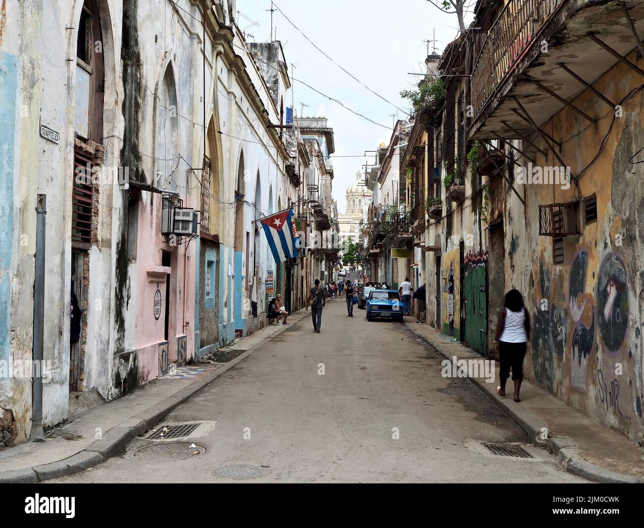 horizontal view of a random street in the old city of havana, cuba ...