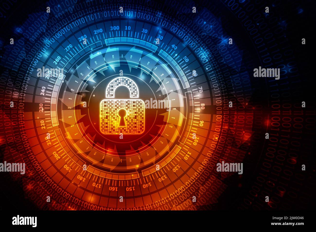 2d illustration Safety concept: Closed Padlock on digital background ...