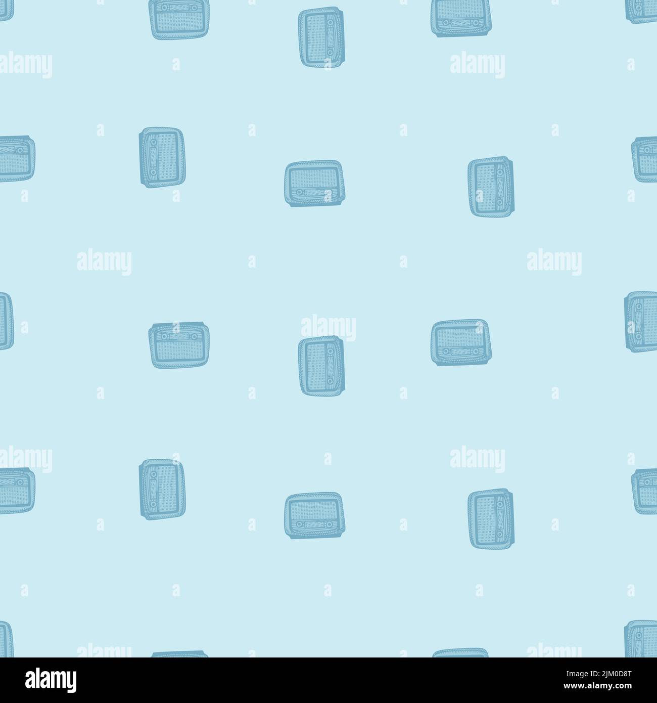 Retro radio engraved seamless pattern. Vintage media equipment in hand ...
