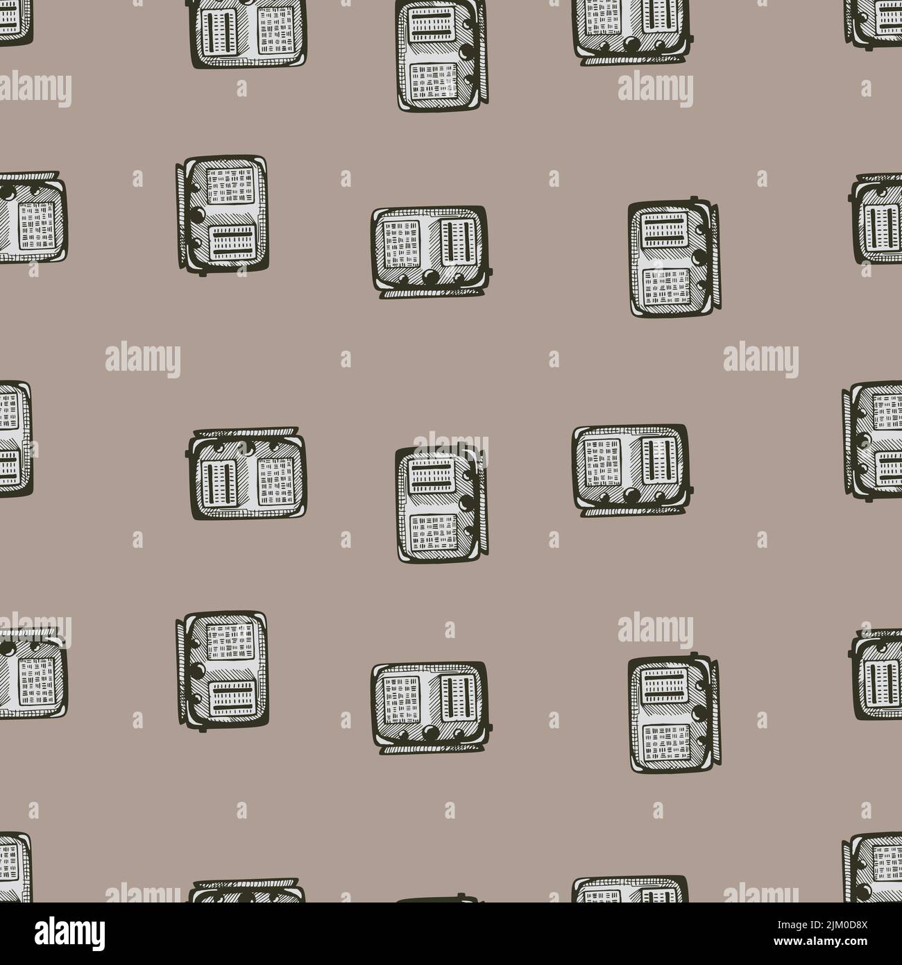 Retro radio engraved seamless pattern. Vintage media equipment in hand ...