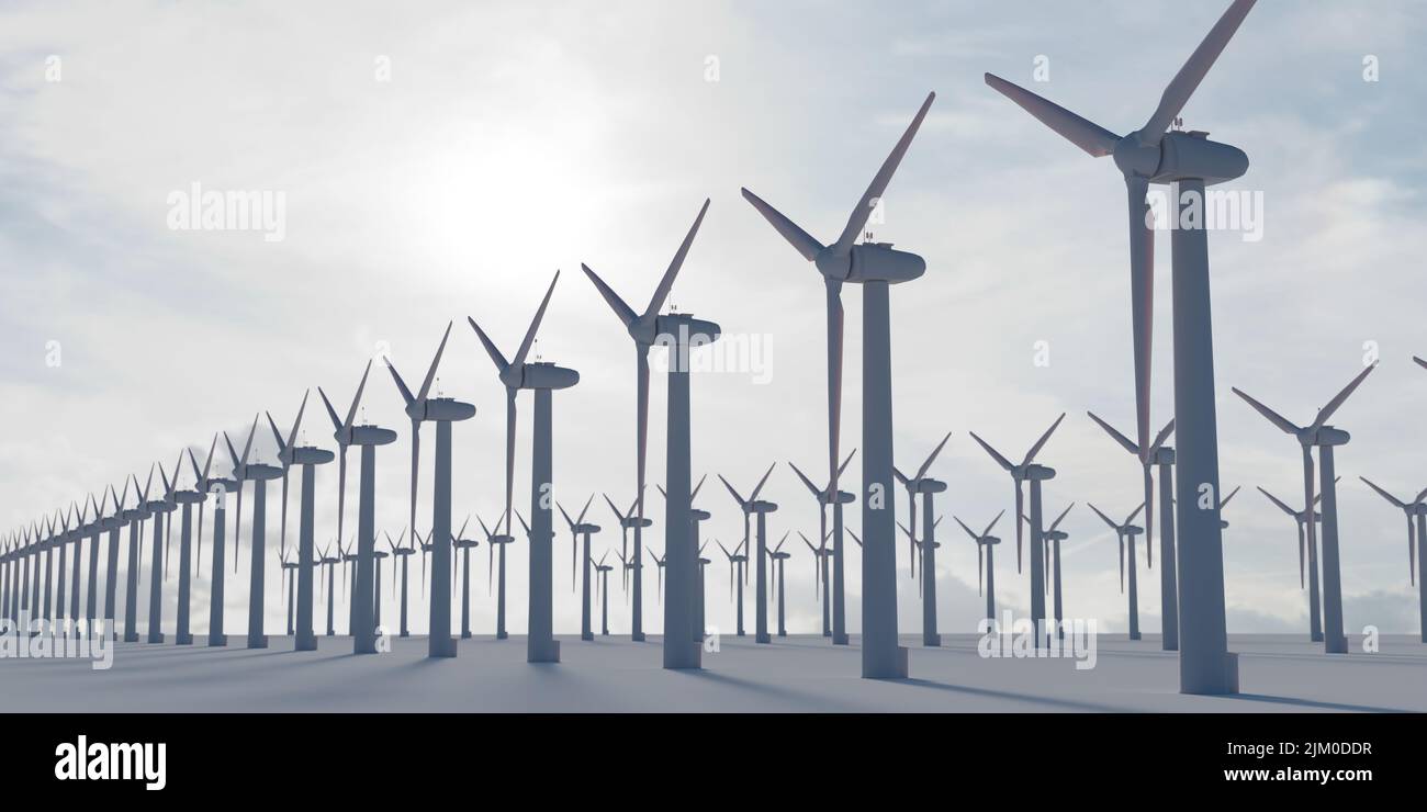 3D Digital render of Futuristic Wind Turbines clean energy green ...