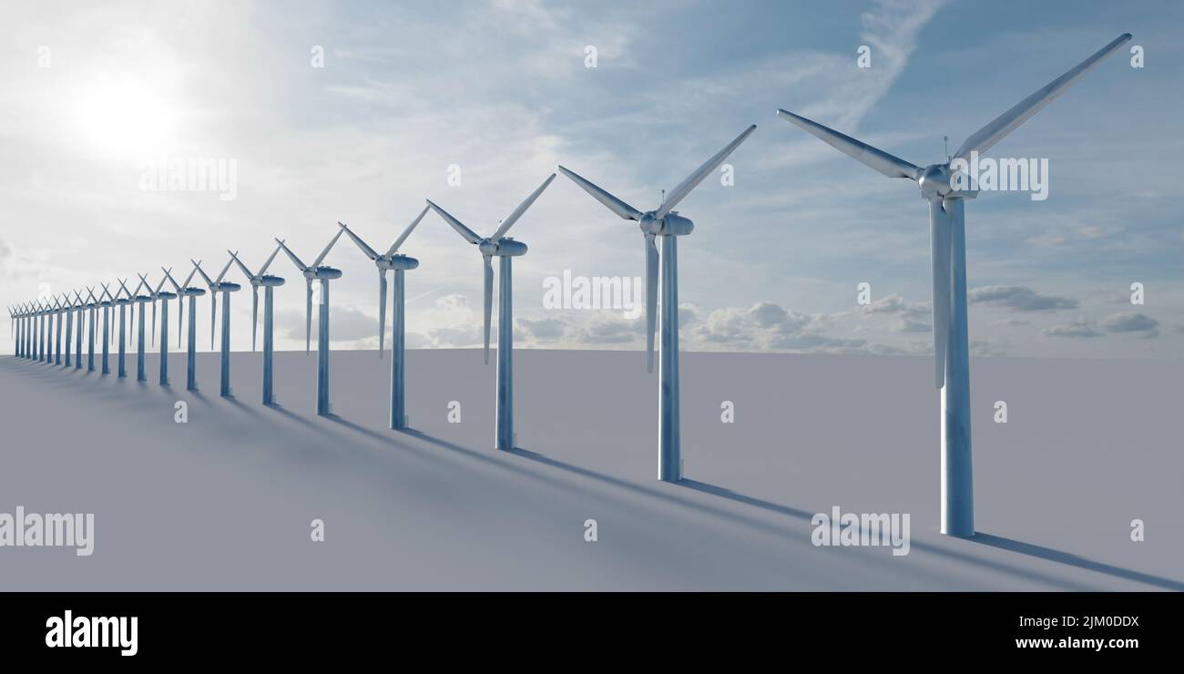 3D Digital render of Futuristic Wind Turbines clean energy green ...