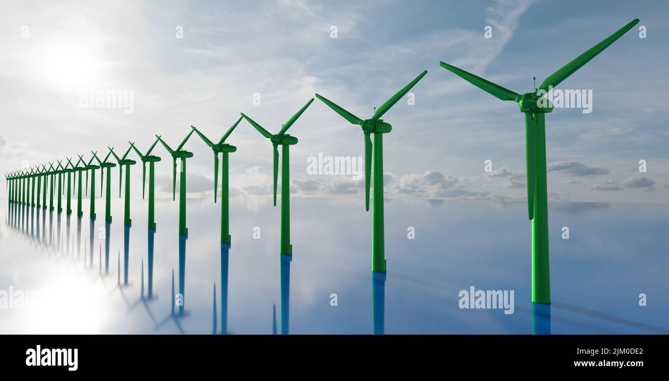 3D Digital render of Futuristic Wind Turbines clean energy green ...
