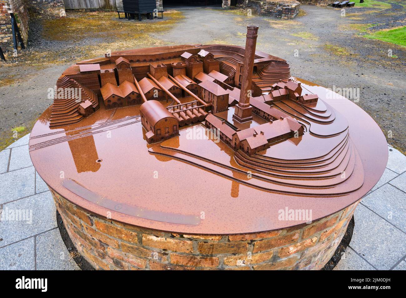 A rusted metal, steel scale model overview, layout of the complex in ...