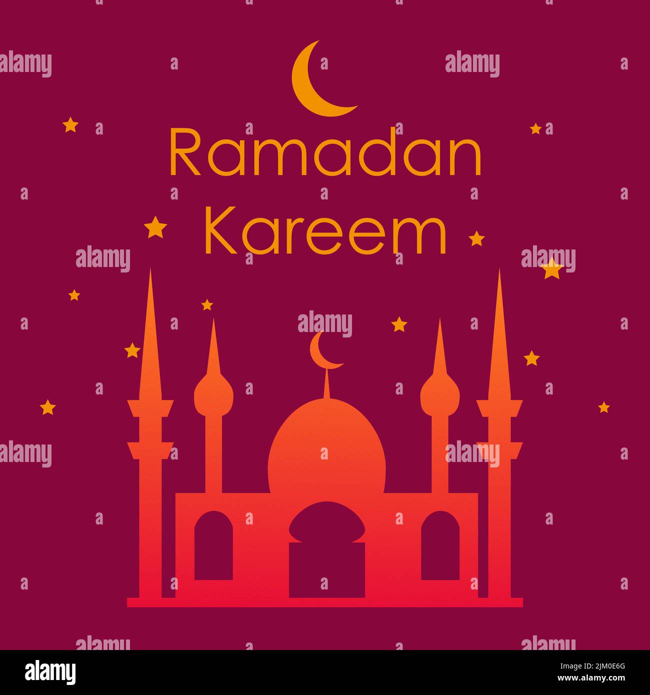 Arabic building with a night red sky on a background of half a month ...