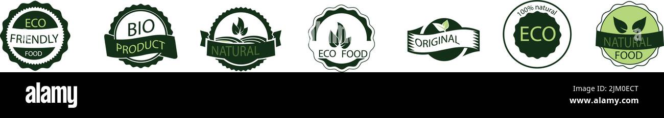 The natural and eco labels batch with editable text in black and green ...
