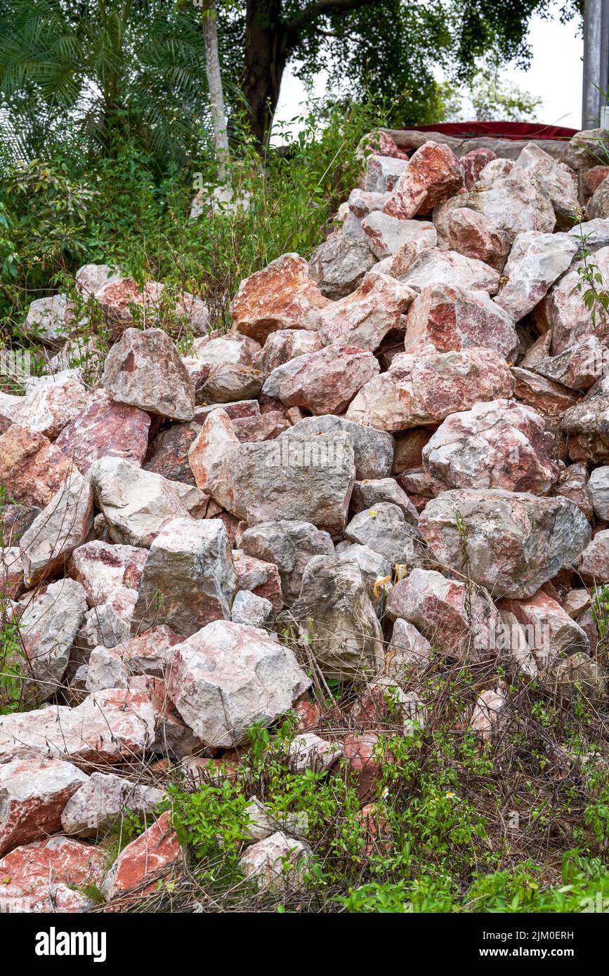 Large piles of rubble produced by blasting mountains in the wild Stock ...