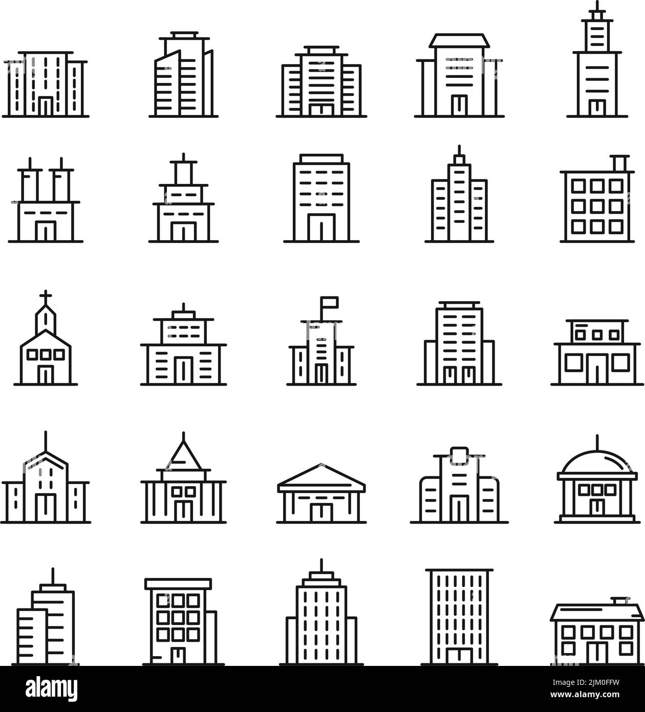 Town buildinds line icons vector set isolated Stock Vector Image & Art ...