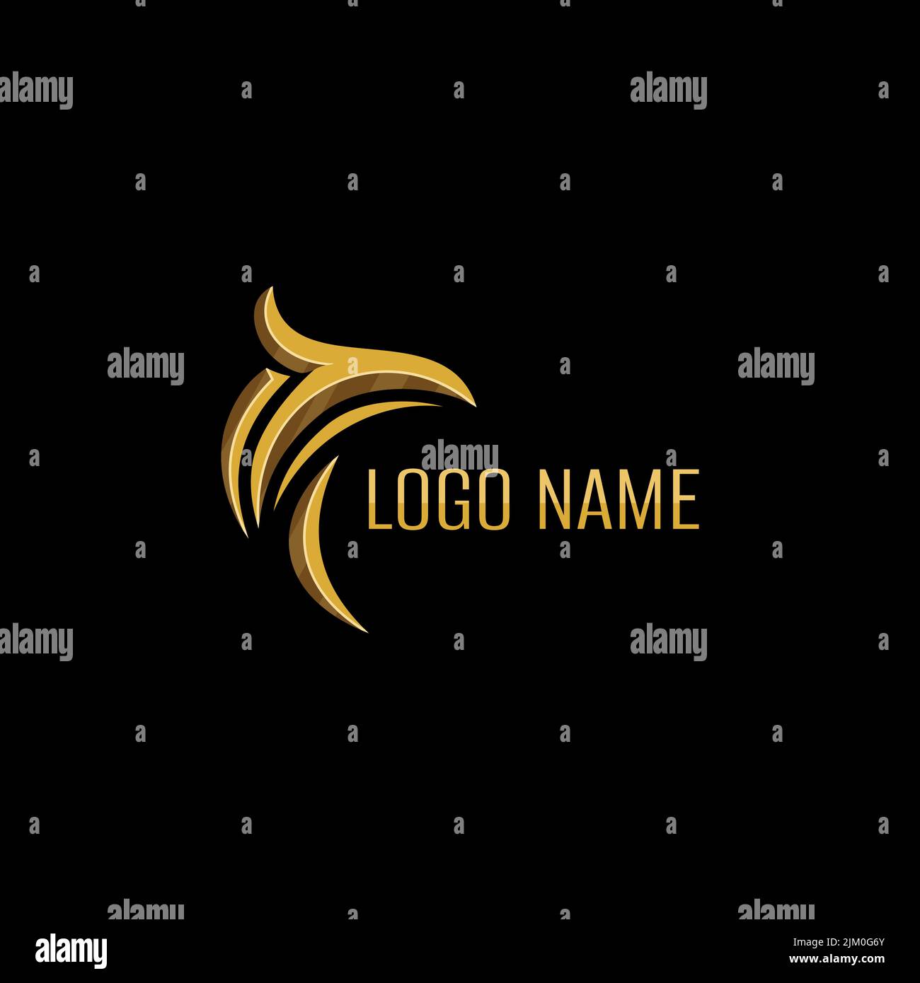 A gold icon like a dolphin in the center of a black background for the ...