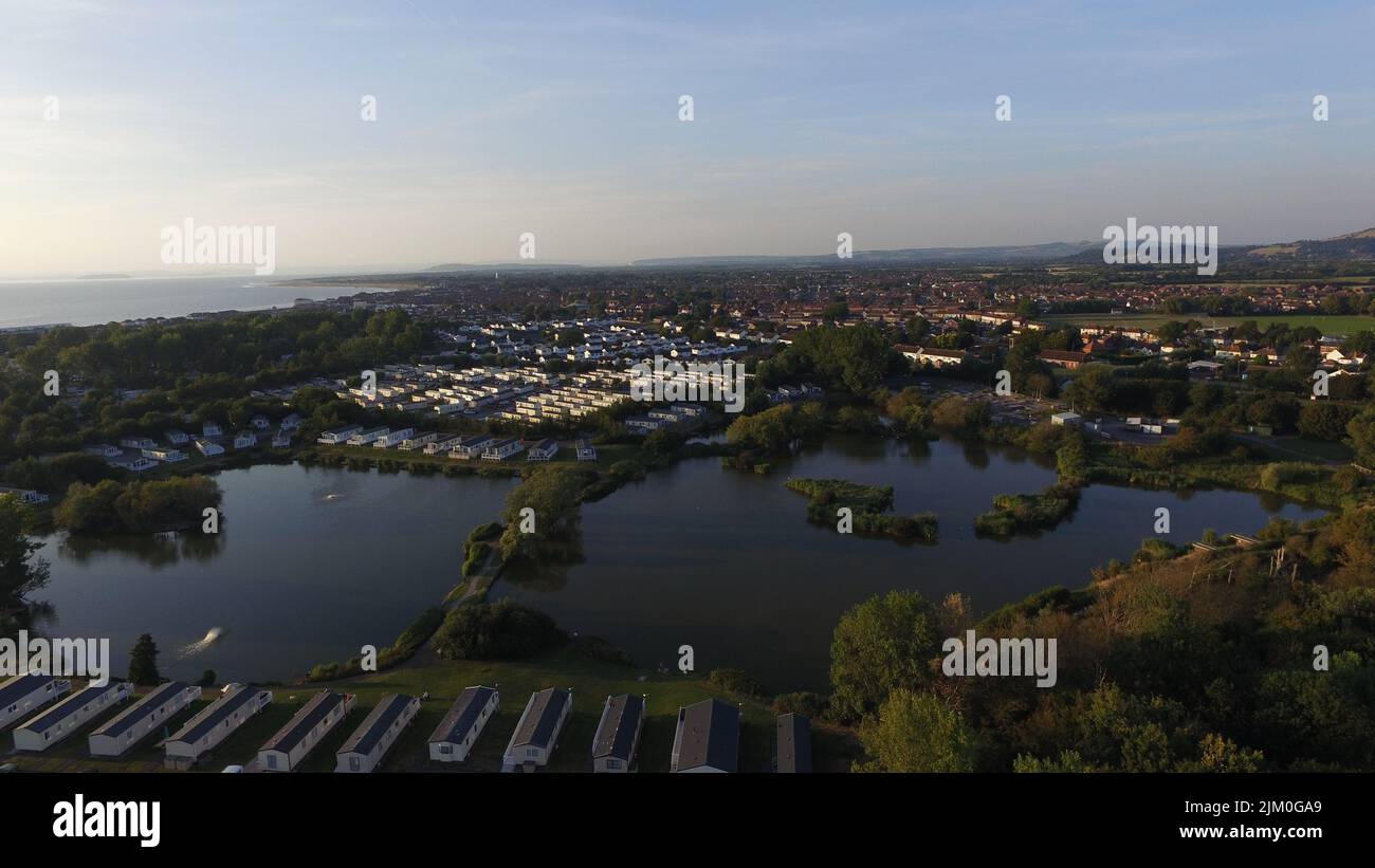 An aerial shot of one of the Caravan Parks of Scotland, United Kingdom ...
