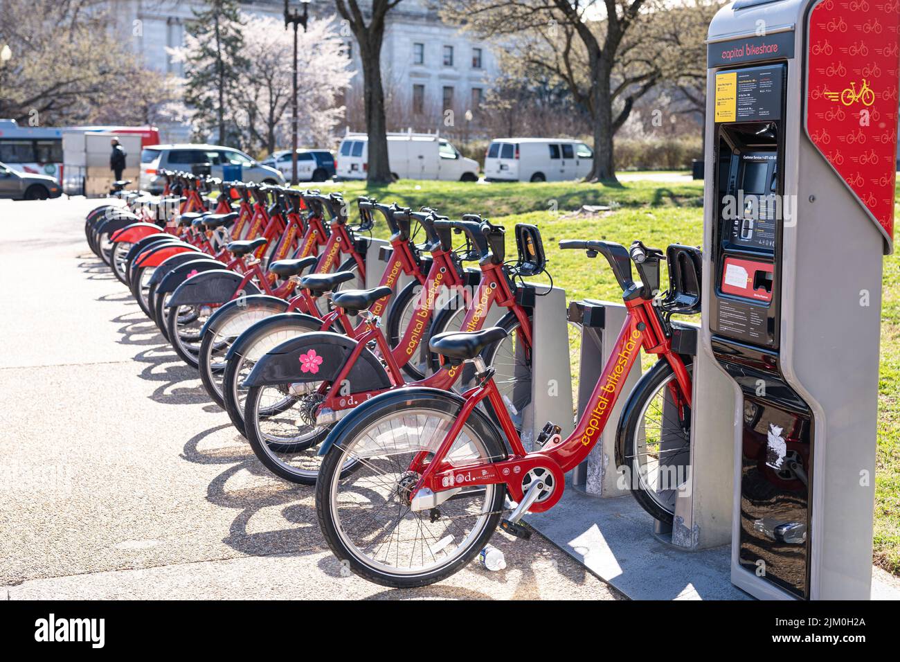 Capital Bikeshare bikes at a docking station in downtown Washington D.C ...
