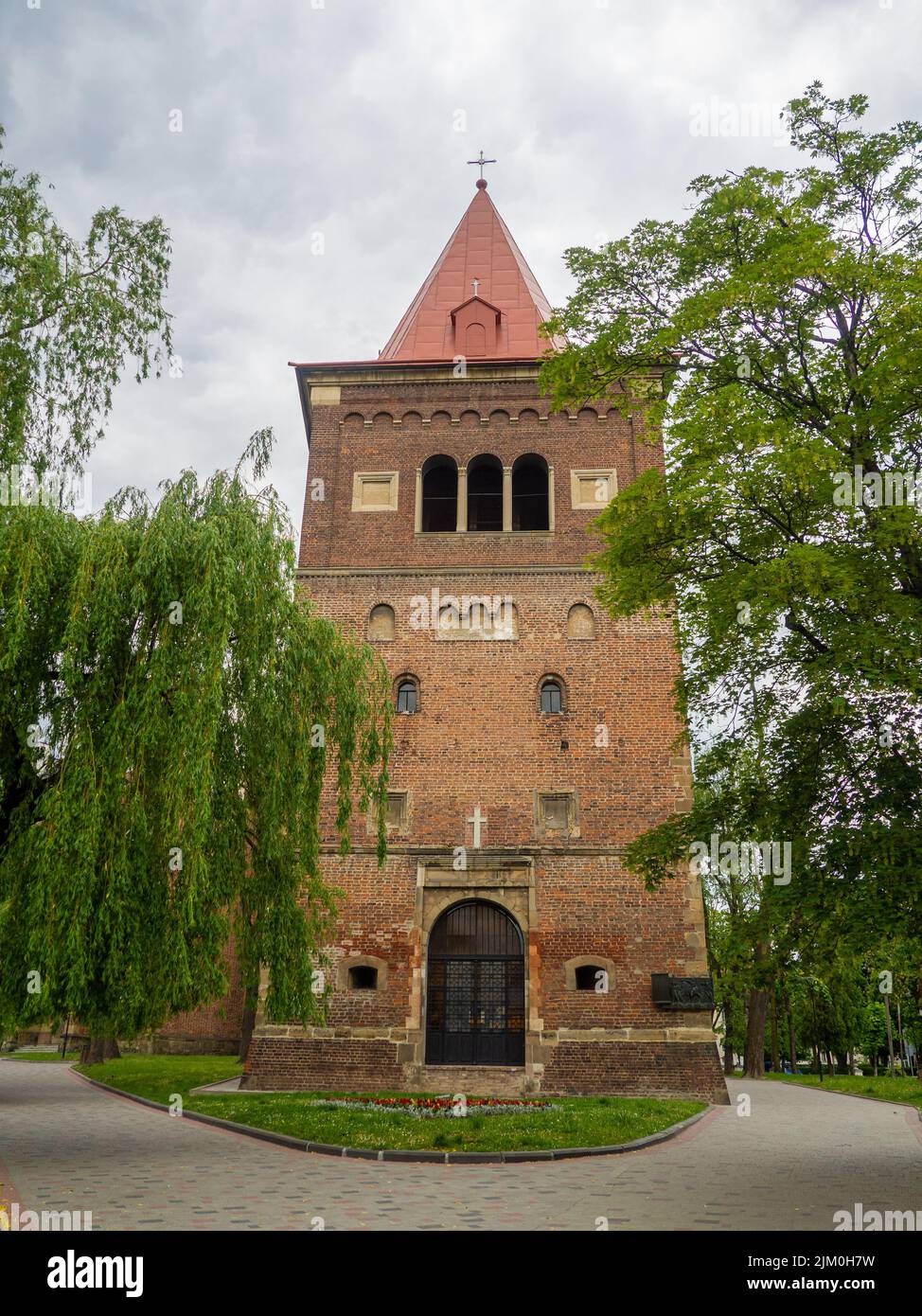 Defense tower of the Roman-Catholic Church of St. Bartholomew Stock ...