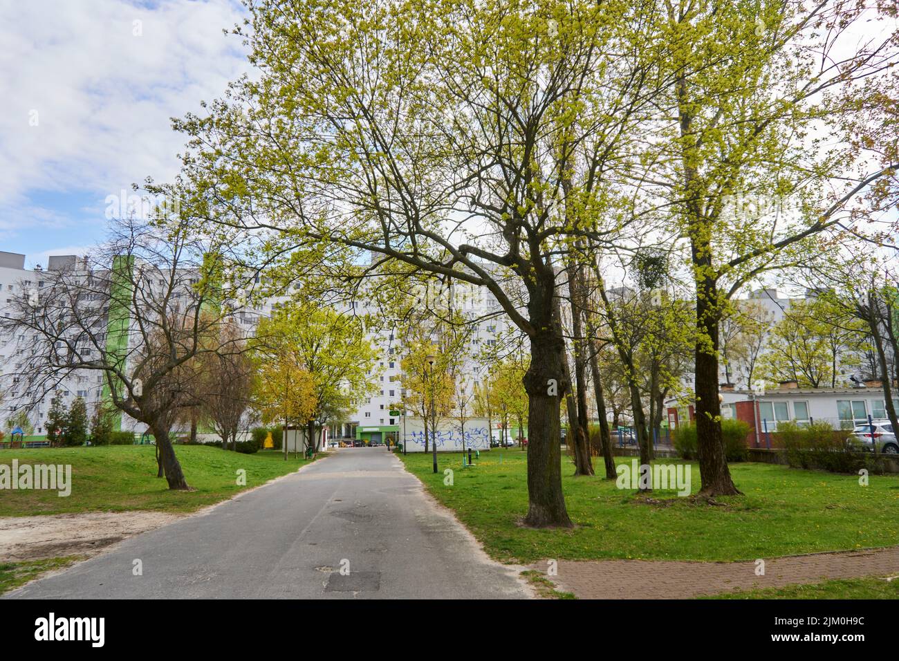 The Asphalt footpath leading to high apartment building in the Orla ...
