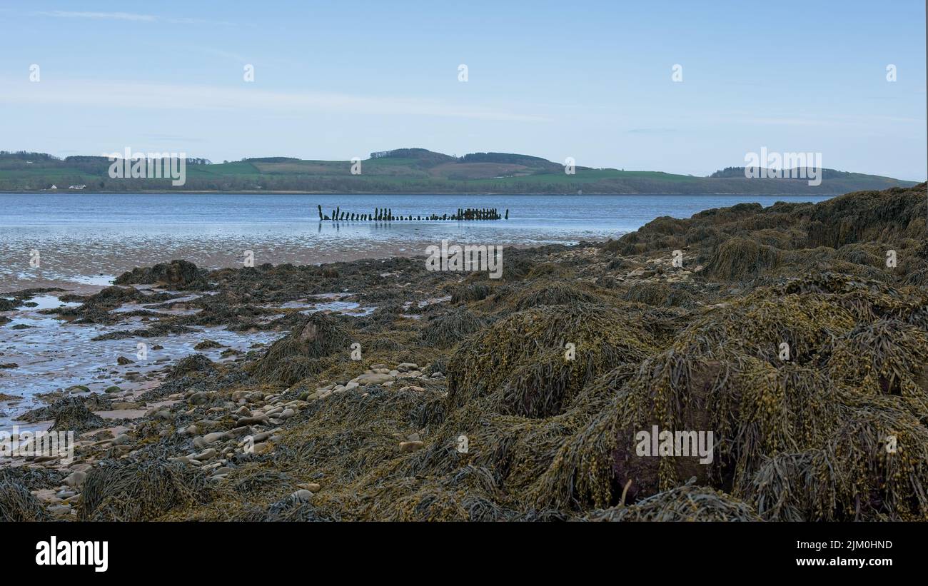 The old remains of the schooner Monreith on Kirkcudbright Bay, Scotland ...