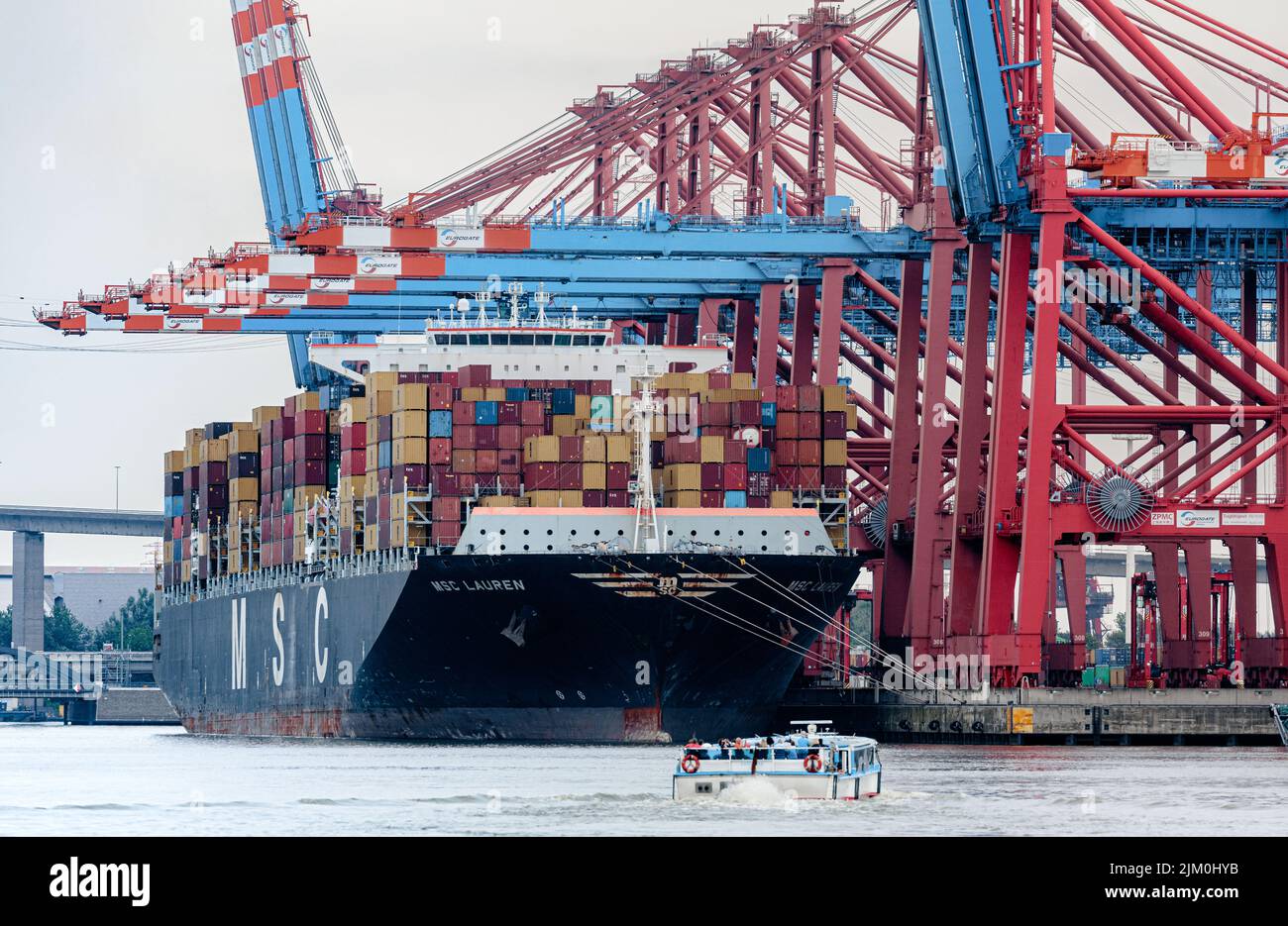 Hamburg, Germany. 02nd Aug, 2022. A container ship is moored at the ...