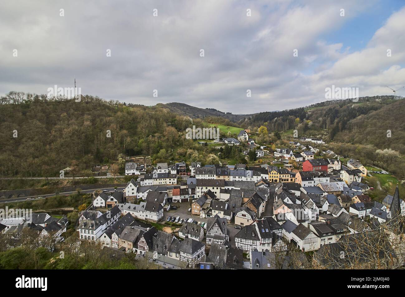 An aerial view of the village Monreal in the region of the ifel in ...