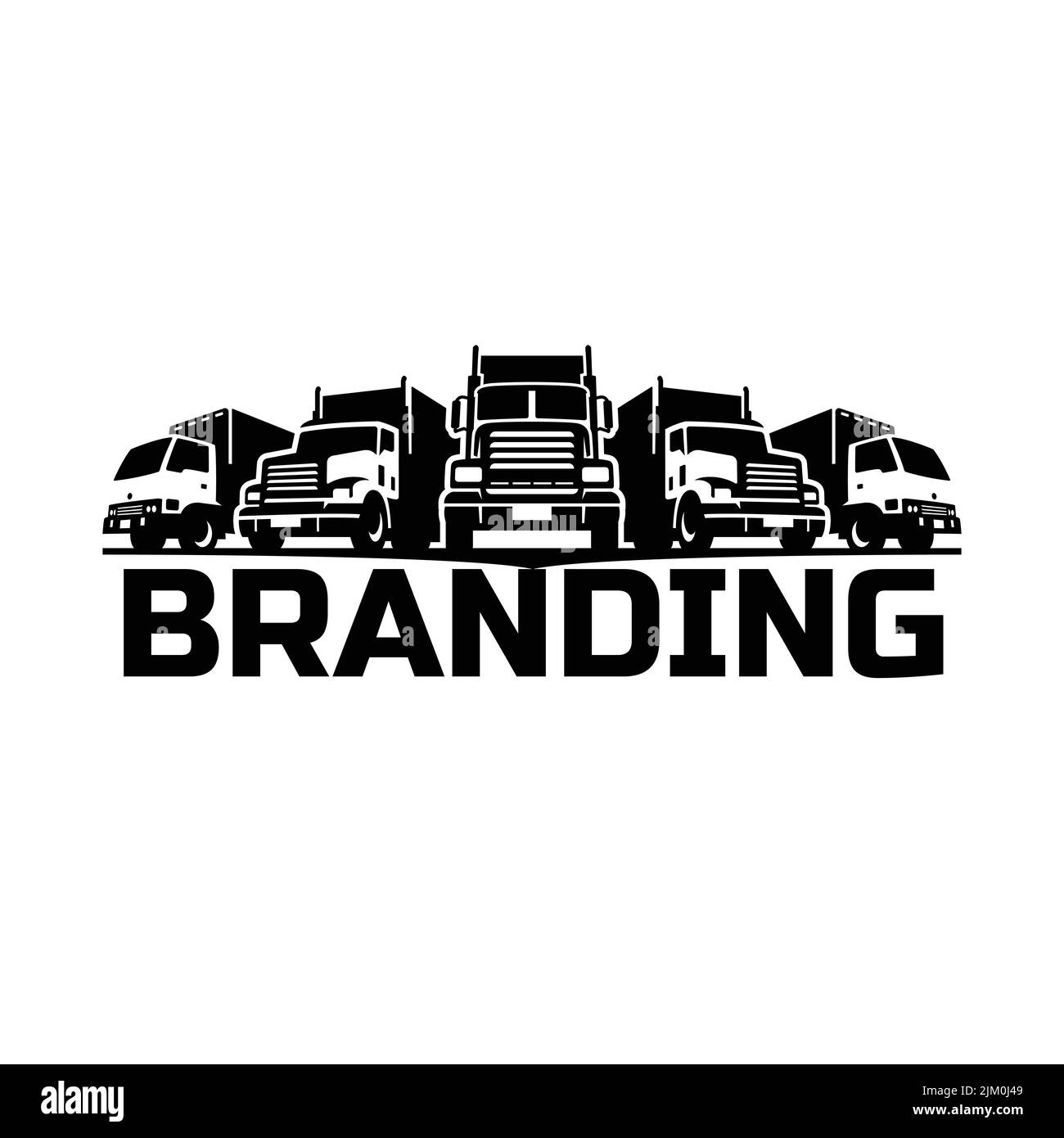 a logo template with a set of trucks for a logistic company with white ...