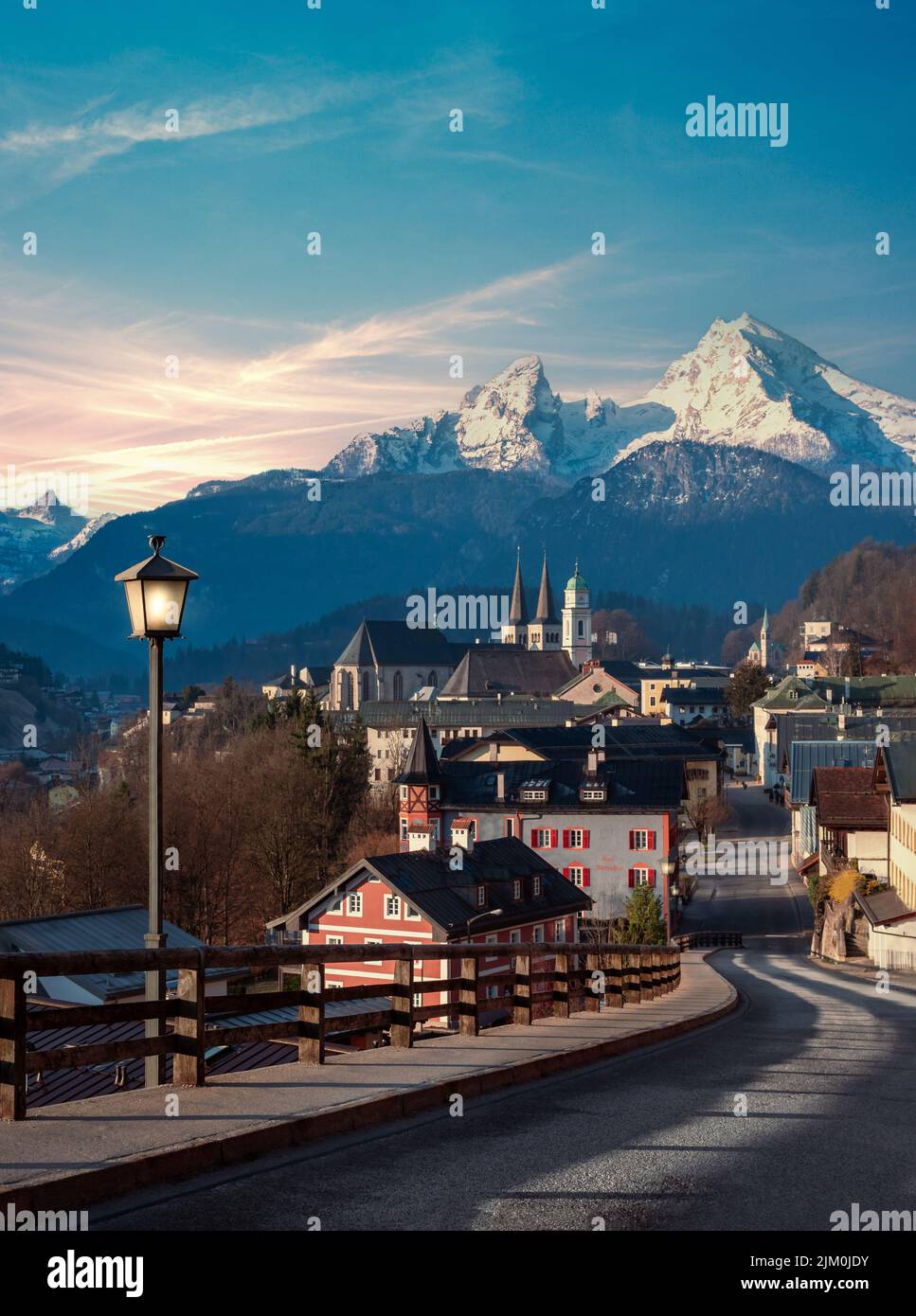 The historic city of Berchtesgaden with the famous Watzmann Mountain in ...